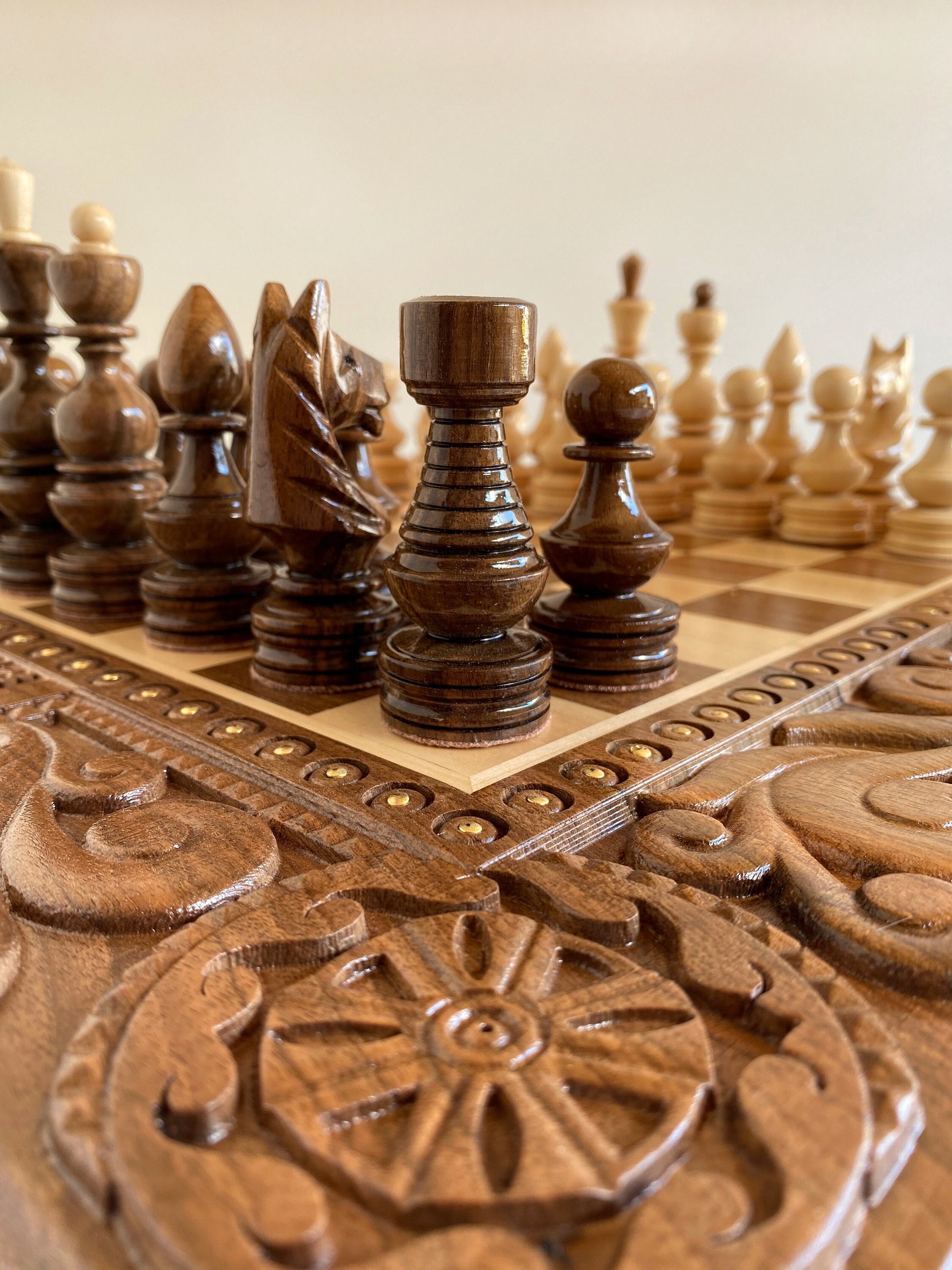 Large Chess Set Wooden Chess Large Chess Set Wood Carved Set - Etsy