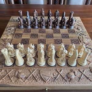 Medieval II Chess Pieces Weighted, Wood Carving Chess Pieces, Chess Set ...
