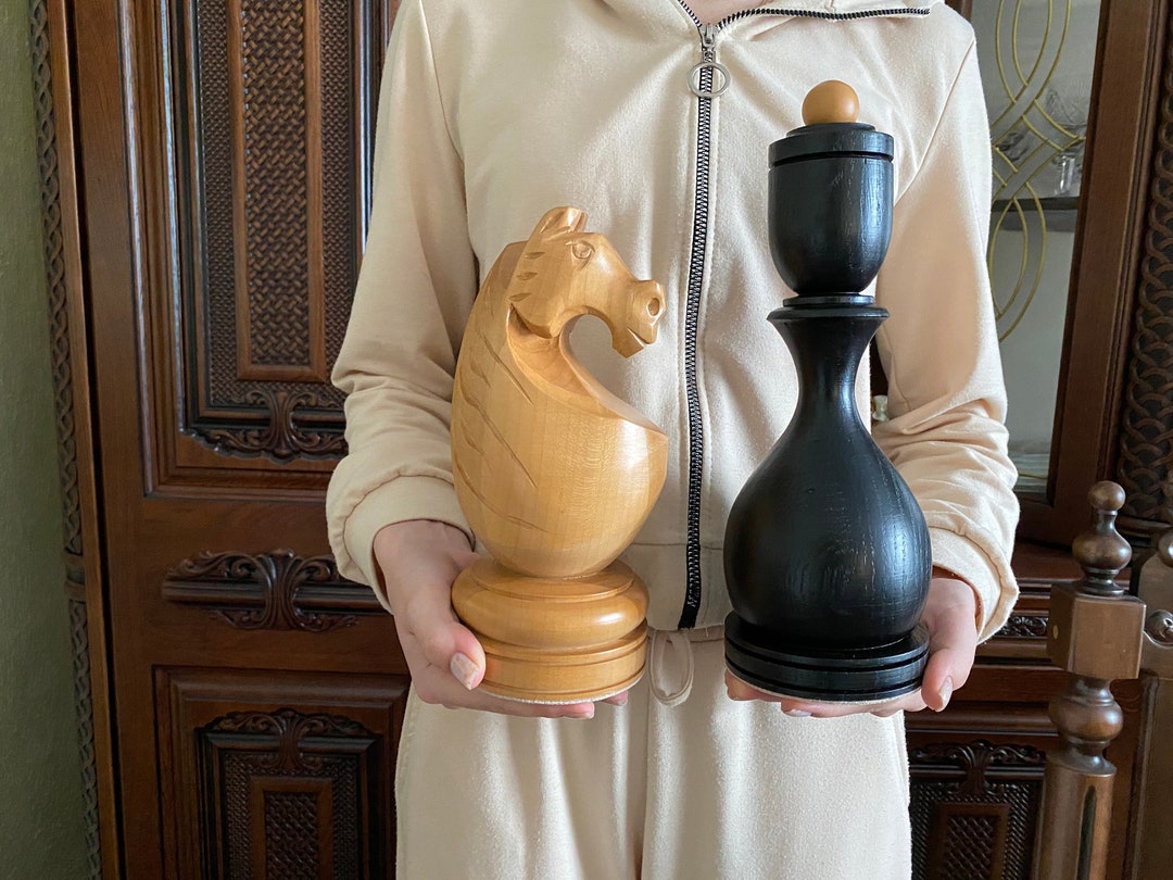 XXL Wooden Chess Pieces: Large 3D Chess Set, 12.2" King - Etsy