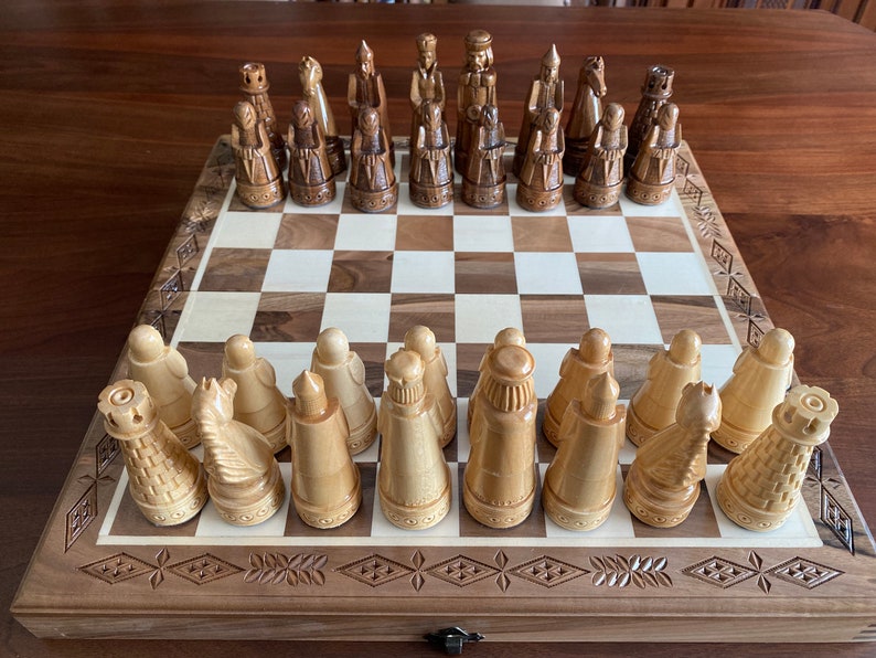 Wooden Chess Pieces hutsulia Original Chess Pieces Wood - Etsy