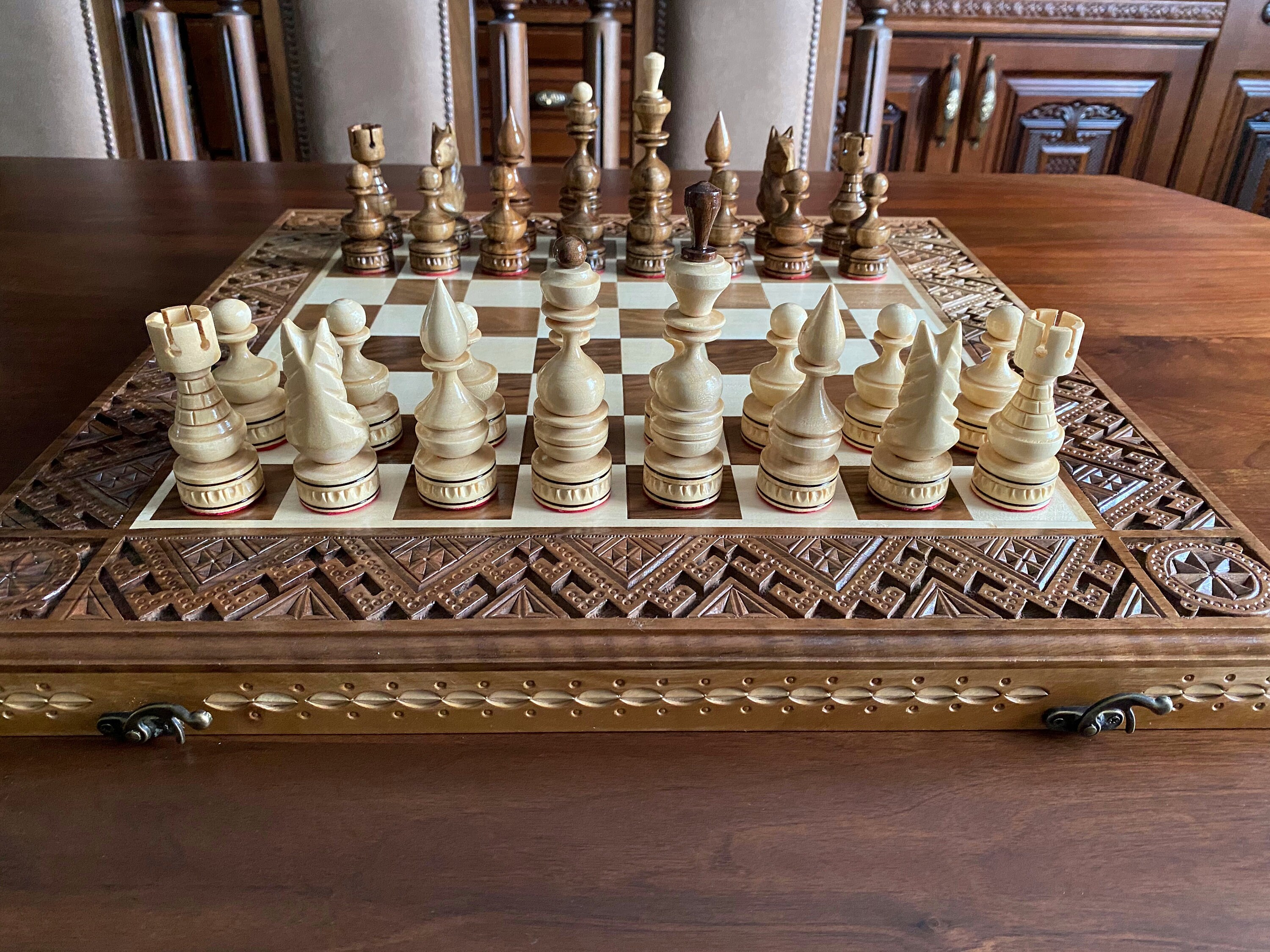 Large chess set Wooden Chess Backgammon Checkers Large chess | Etsy