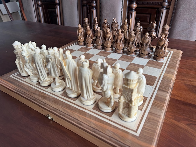 Walnut Medieval Carved Wooden Chess Pieces: Original Chess Set With ...