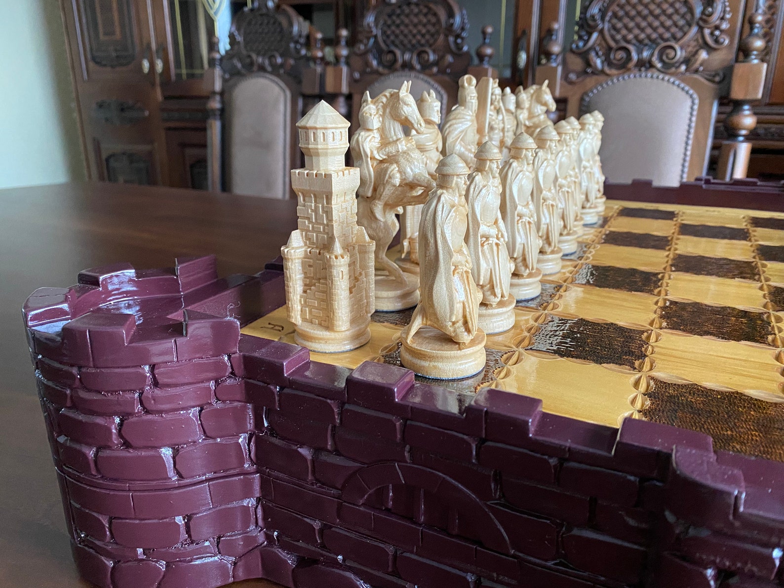 Medieval Castle Chess Board 23.6 Hand Crafted Chess Board - Etsy