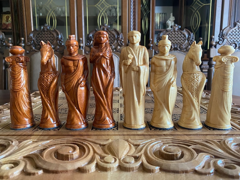 Antique Chess Pieces “roman Gods”, Walnut Chess Board, Luxury Chess ...