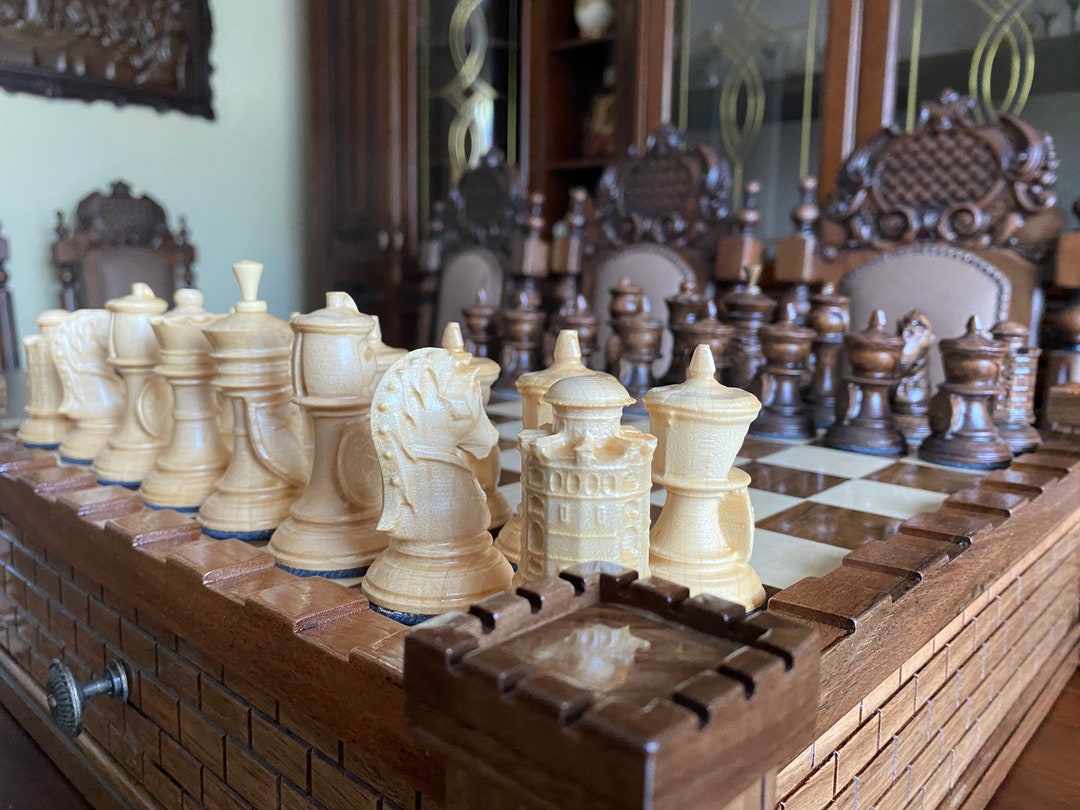 Unique Wood Carving Chess Set With Storage - Etsy