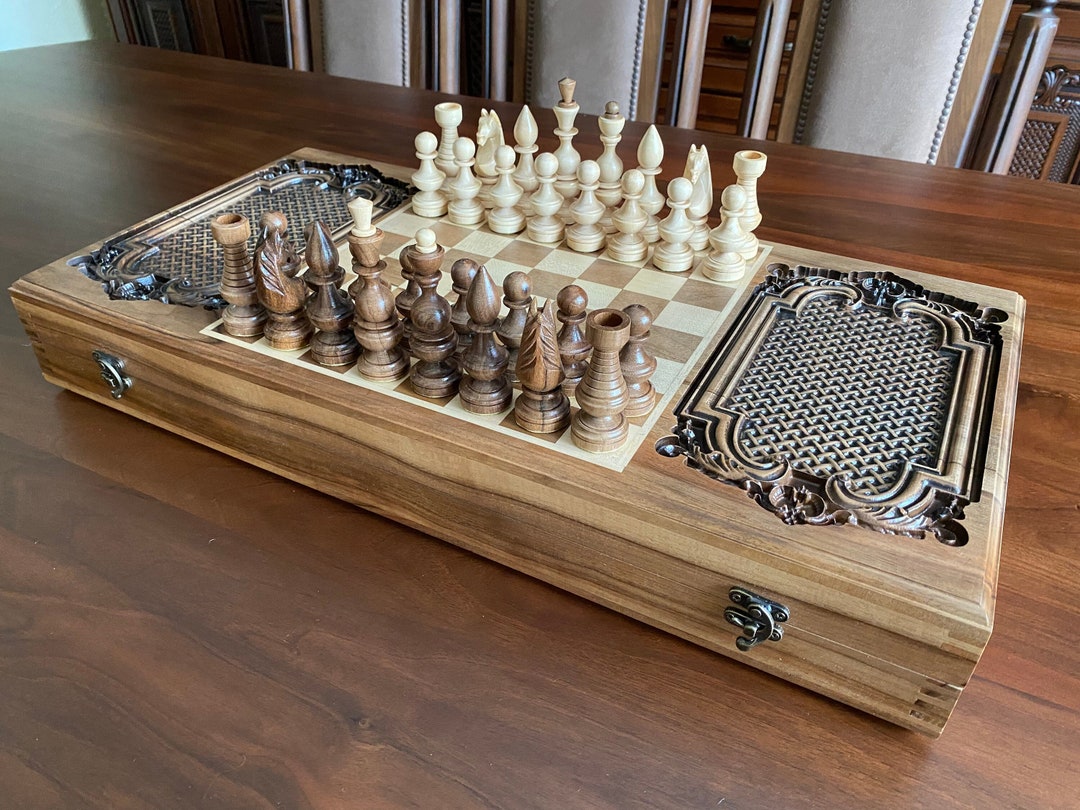 Large Chess&backgammon Set Luxury Chess Large Folding Board Wooden ...