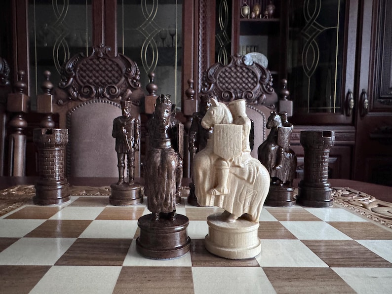 Medieval Knights Wood Carving Chess Pieces Set - Etsy
