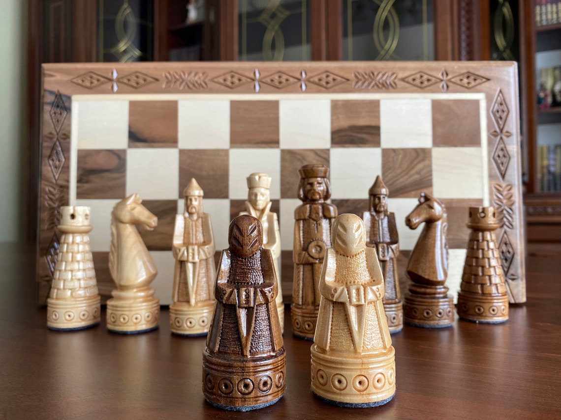 Wooden Chess Pieces hutsulia Original Chess Pieces Wood - Etsy