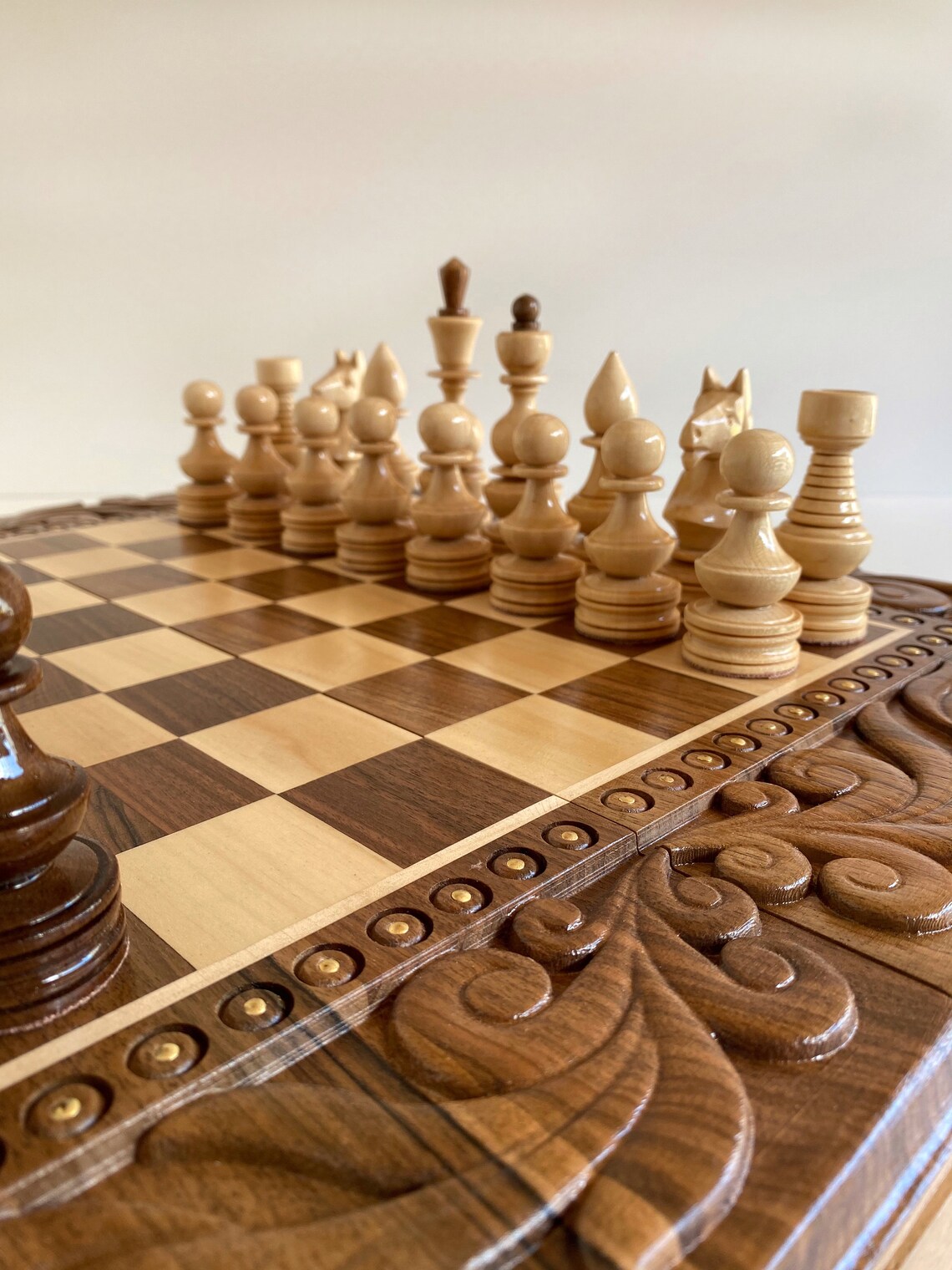 Large Chess Set Wooden Chess Large Chess Set Wood Carved Set | Etsy