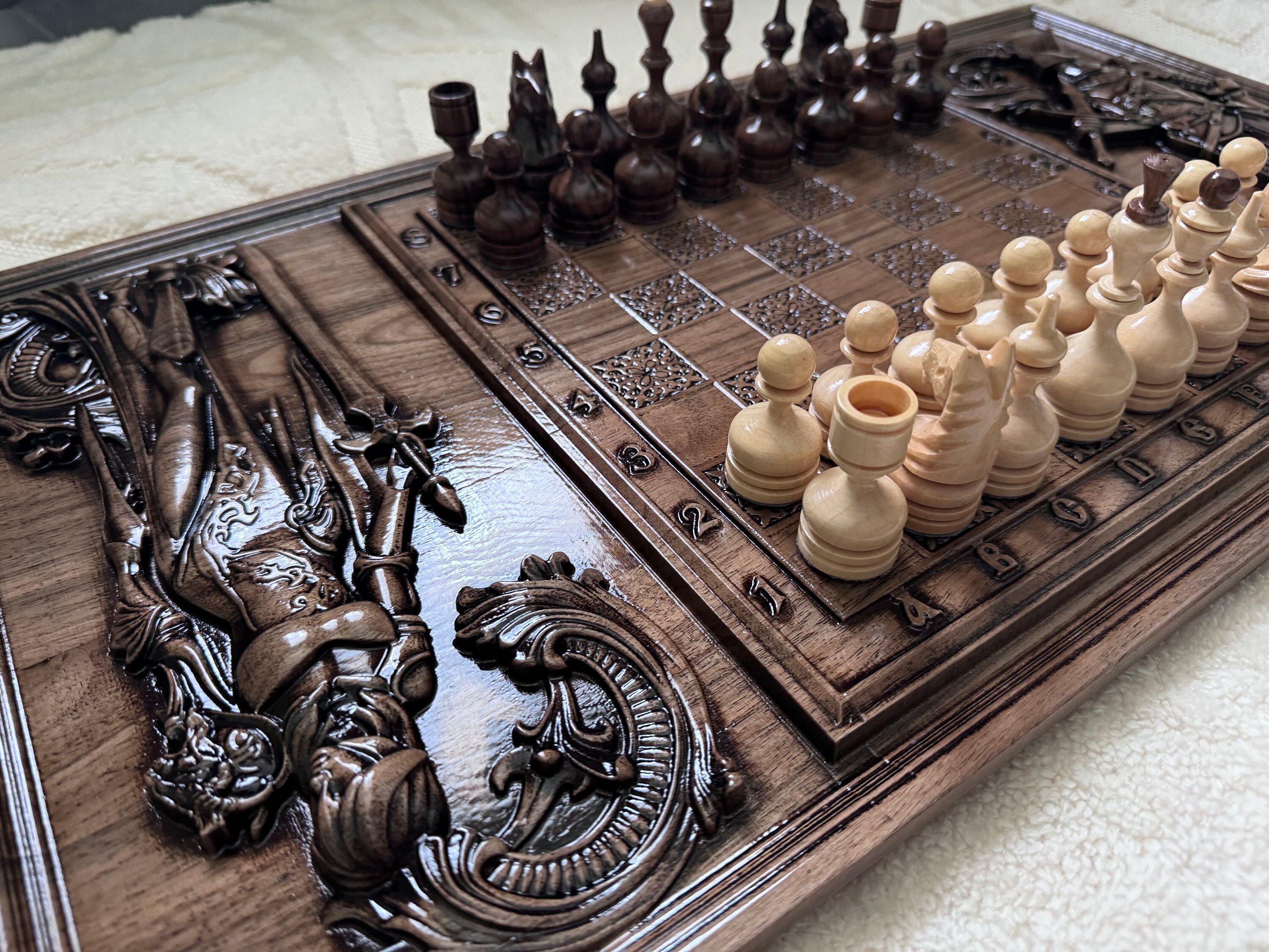 Carpathian Wood Carved Chess Set: Knight Theme, Original Design - Etsy