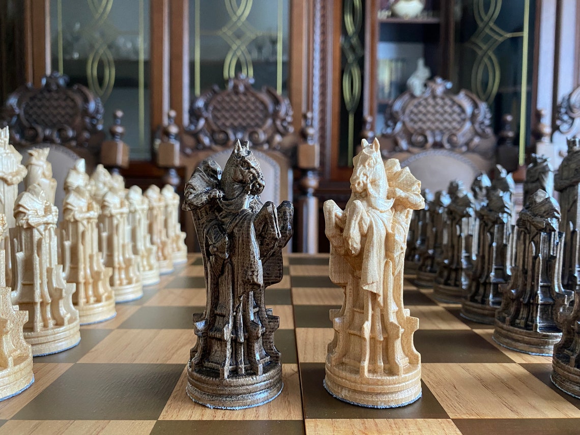 Black palladin Original Chess Pieces Wood Carving Chess - Etsy