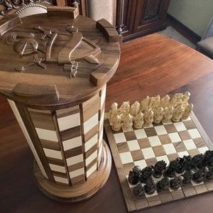 Medieval Chess Set: Foldable Chess Board With Castle Tower Storage - Etsy