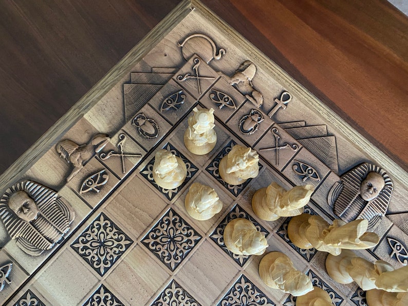 Ancient Egypt Chess Set: Large Wooden Board With Carved Egyptian Pieces ...