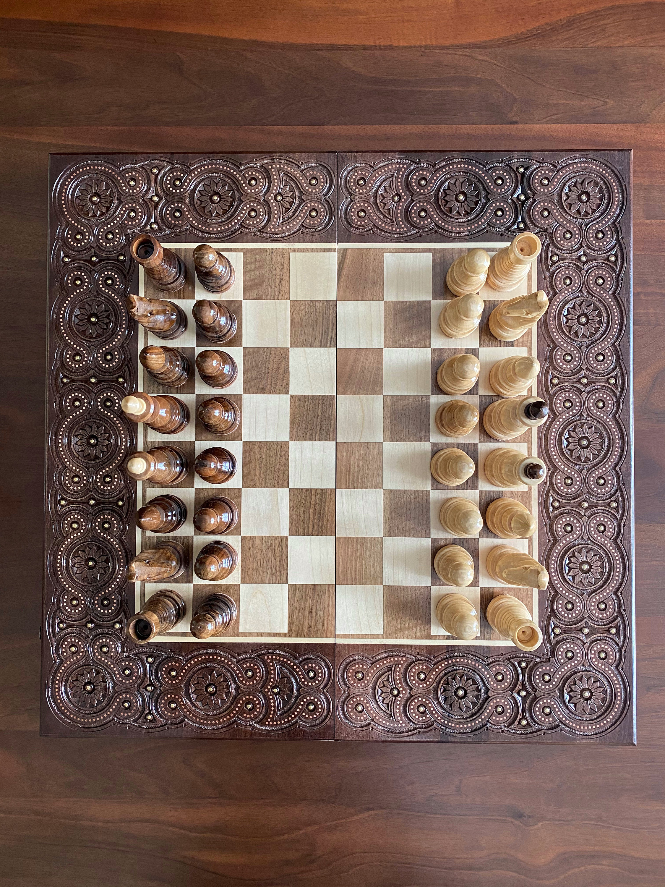 Hand Carved Chess Set Chess Backgammon Large Chess Set Wood - Etsy