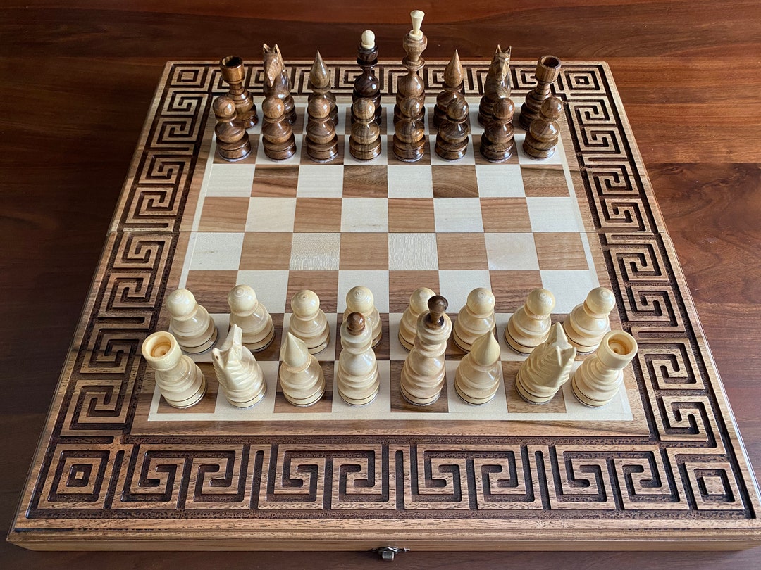 Large Chess Set, Wooden Chess Checkers Large Chess Set Wood, Carved ...