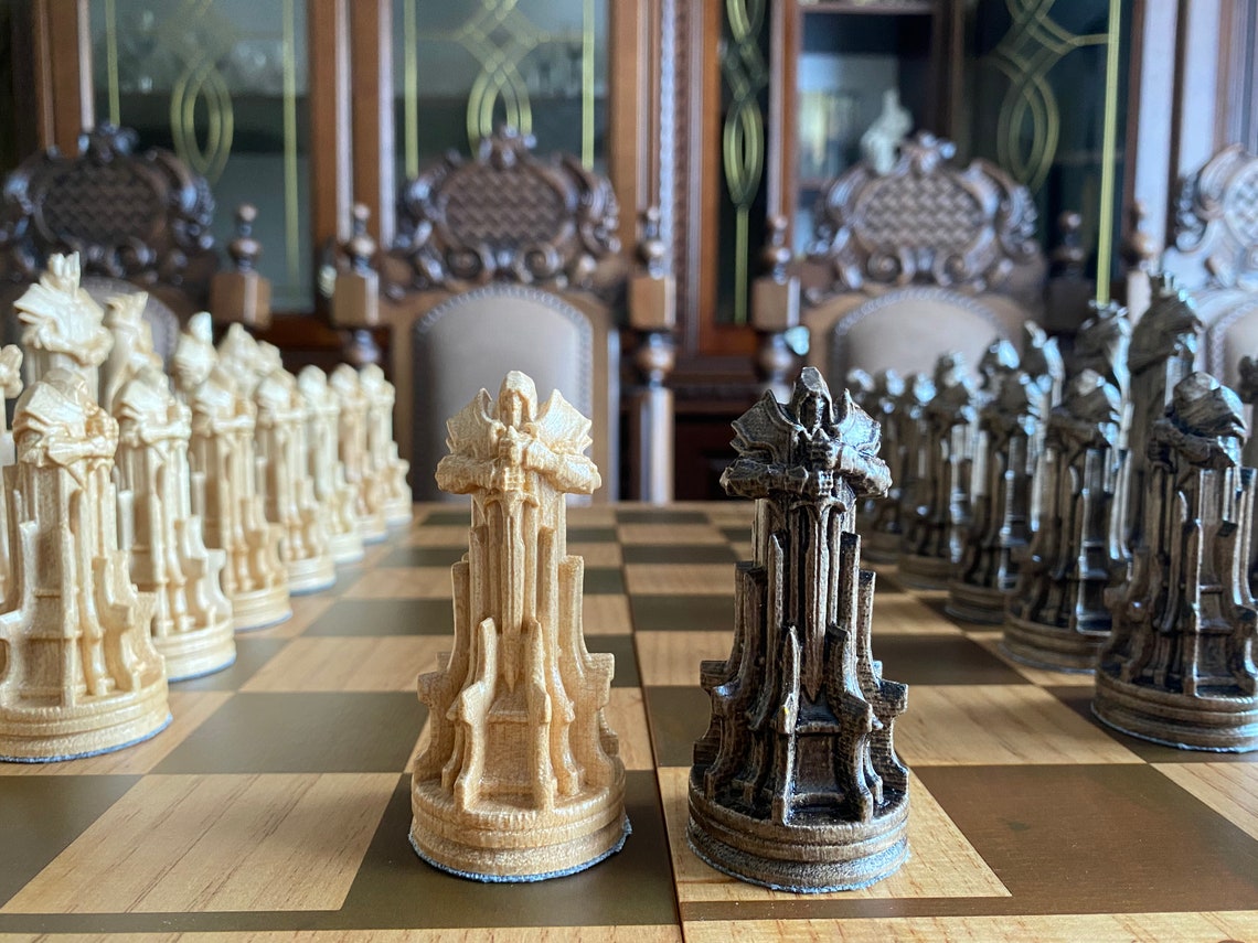Black palladin Original Chess Pieces Wood Carving Chess - Etsy