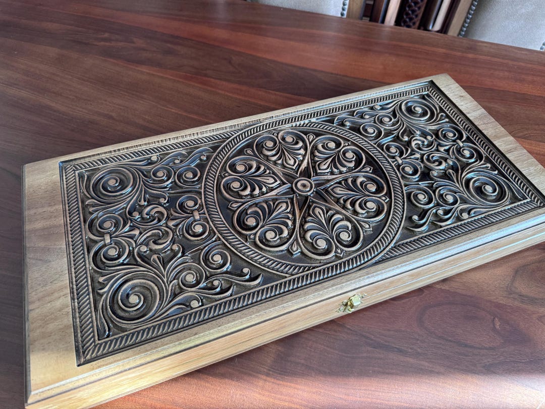 GIFT Backgammon Set, Large Folding Board Carved Wooden Backgammon Board ...