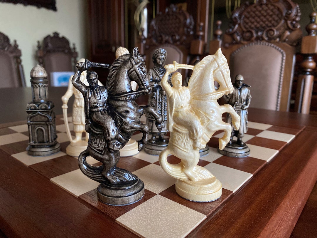 Wooden Chess Pieces in Ukrainian Style, Zaporozhian Cossacks, Original ...