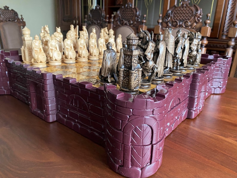 Handcrafted Medieval Castle Chess Set: Large Folding Wooden Board - Etsy