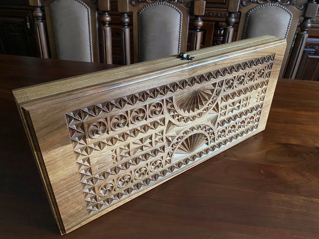 Backgammon Set, Large Folding Board, Carved Wooden Backgammon Board and ...