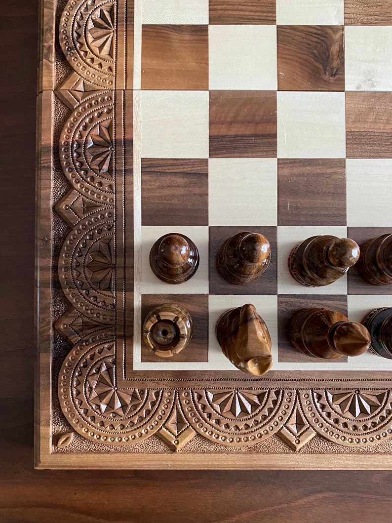 Large Chess Set Hand Carved Wooden Chess Large Chess Set Wood - Etsy