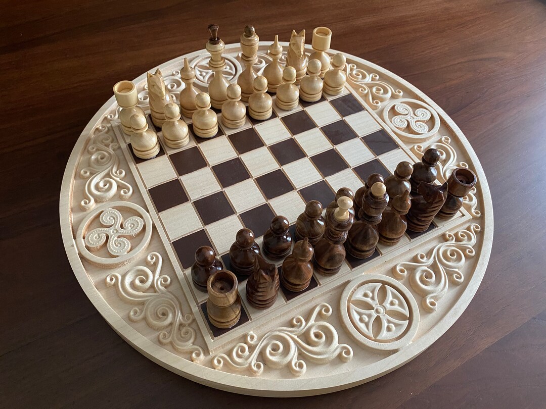 Round Chess Set Wooden Chess Game Original Wooden Chess Board - Etsy