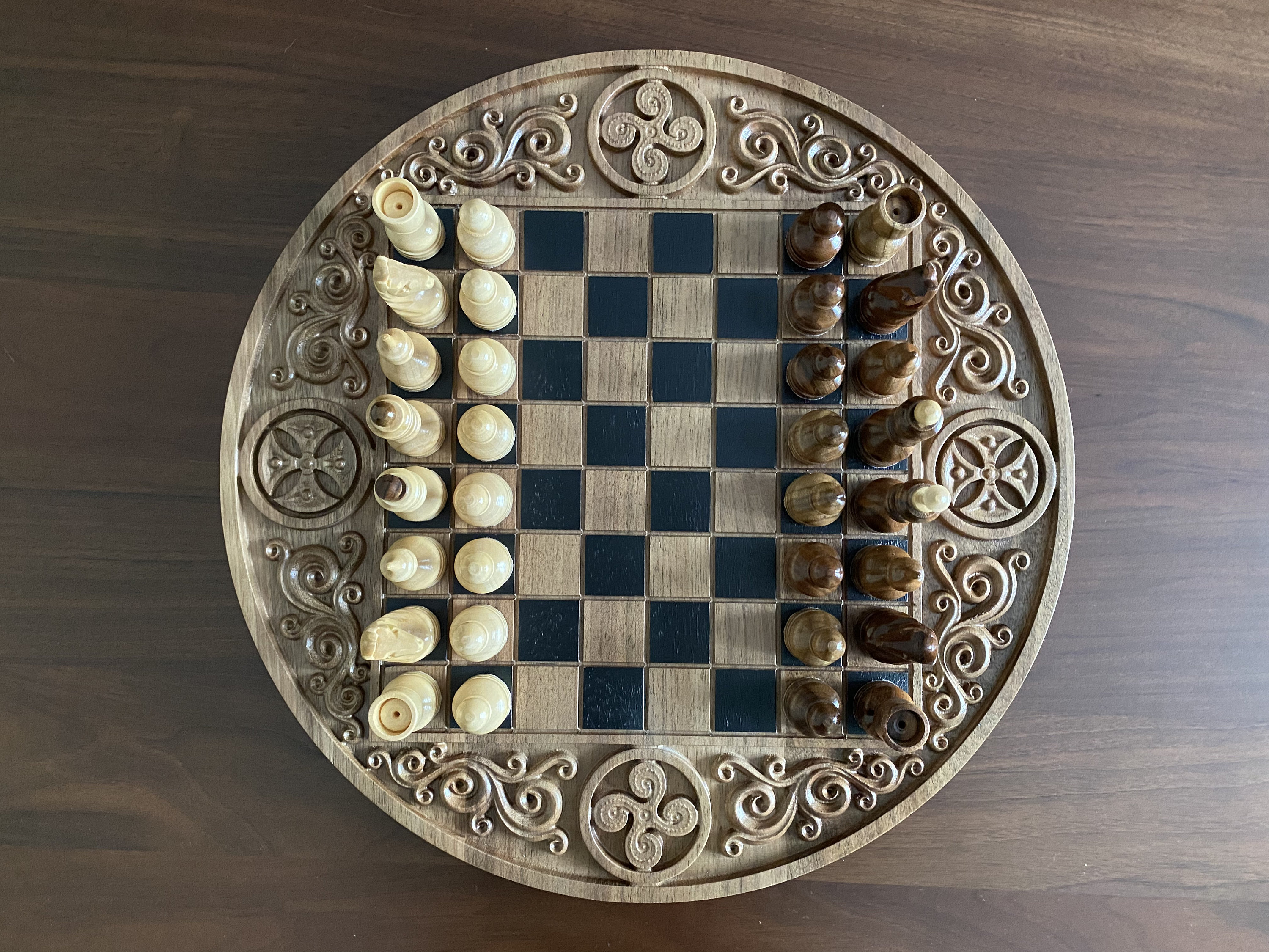 Round Chess Set Wooden Chess Game Original Wooden Chess Board | Etsy