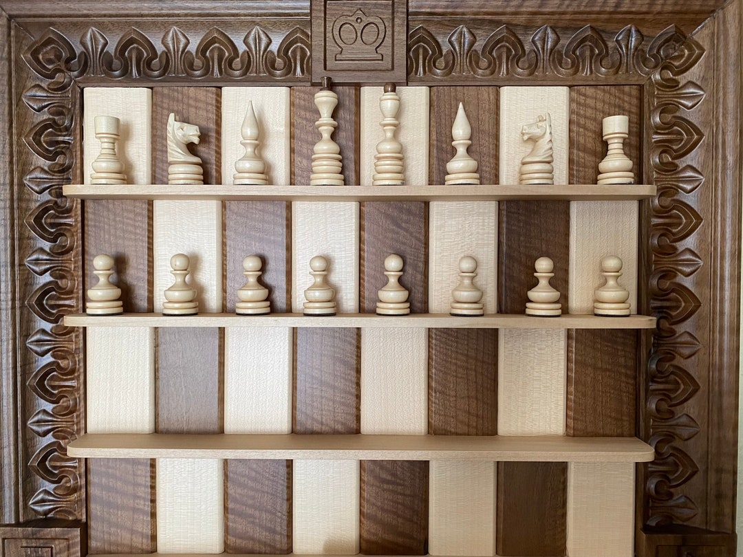 Handmade Walnut Wall Mounted Chess Set: Vertical Carved Board - Etsy