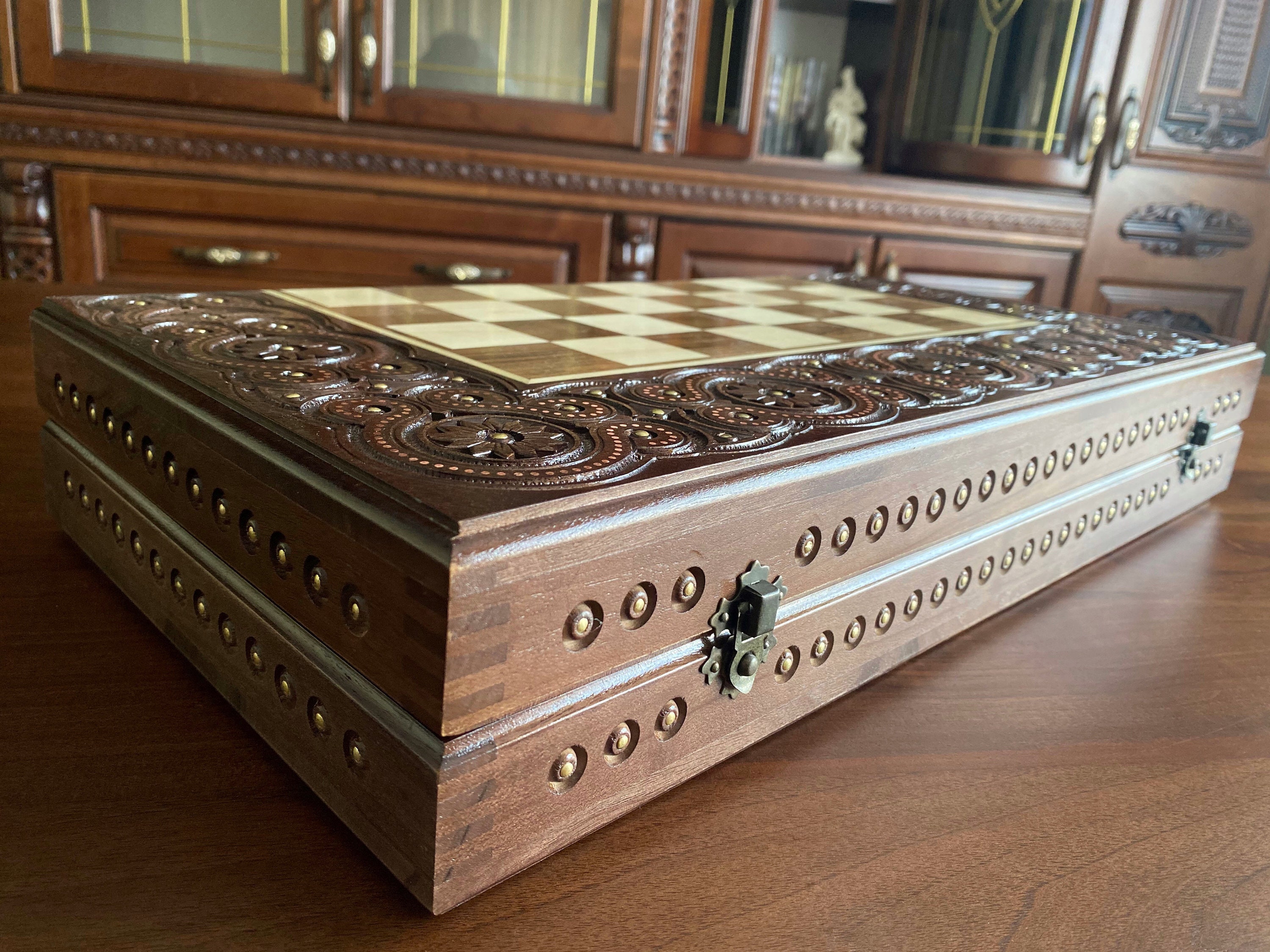 Hand Carved Chess Set Chess Backgammon Large Chess Set Wood - Etsy