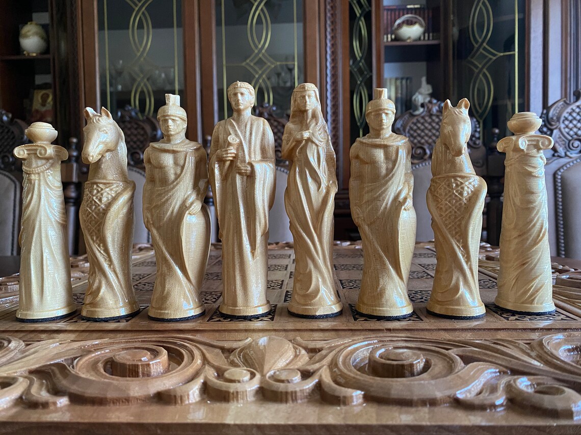 Antique Chess Pieces “roman Gods”, Walnut Chess Board, Luxury Chess ...