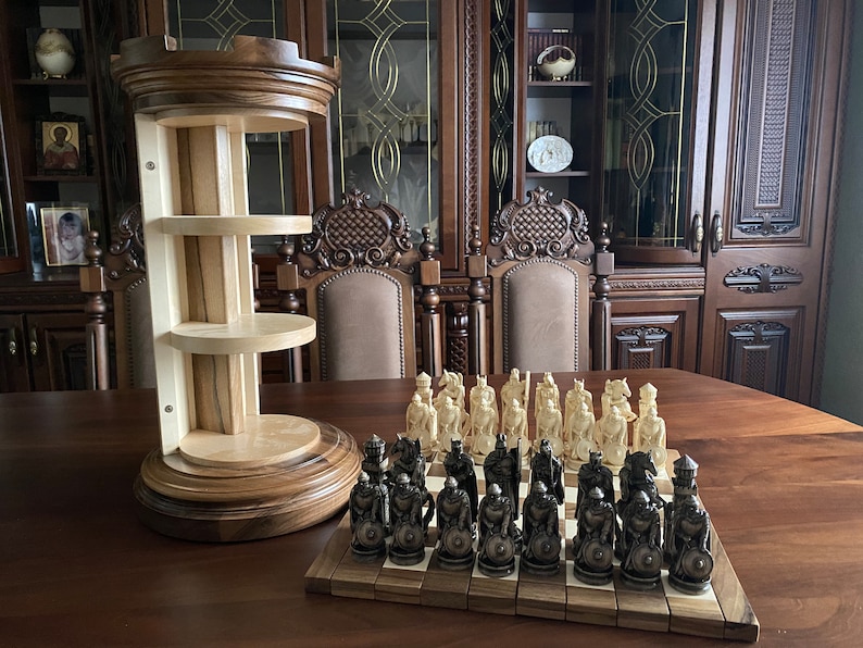 Medieval Chess Set: Foldable Chess Board With Castle Tower Storage ...