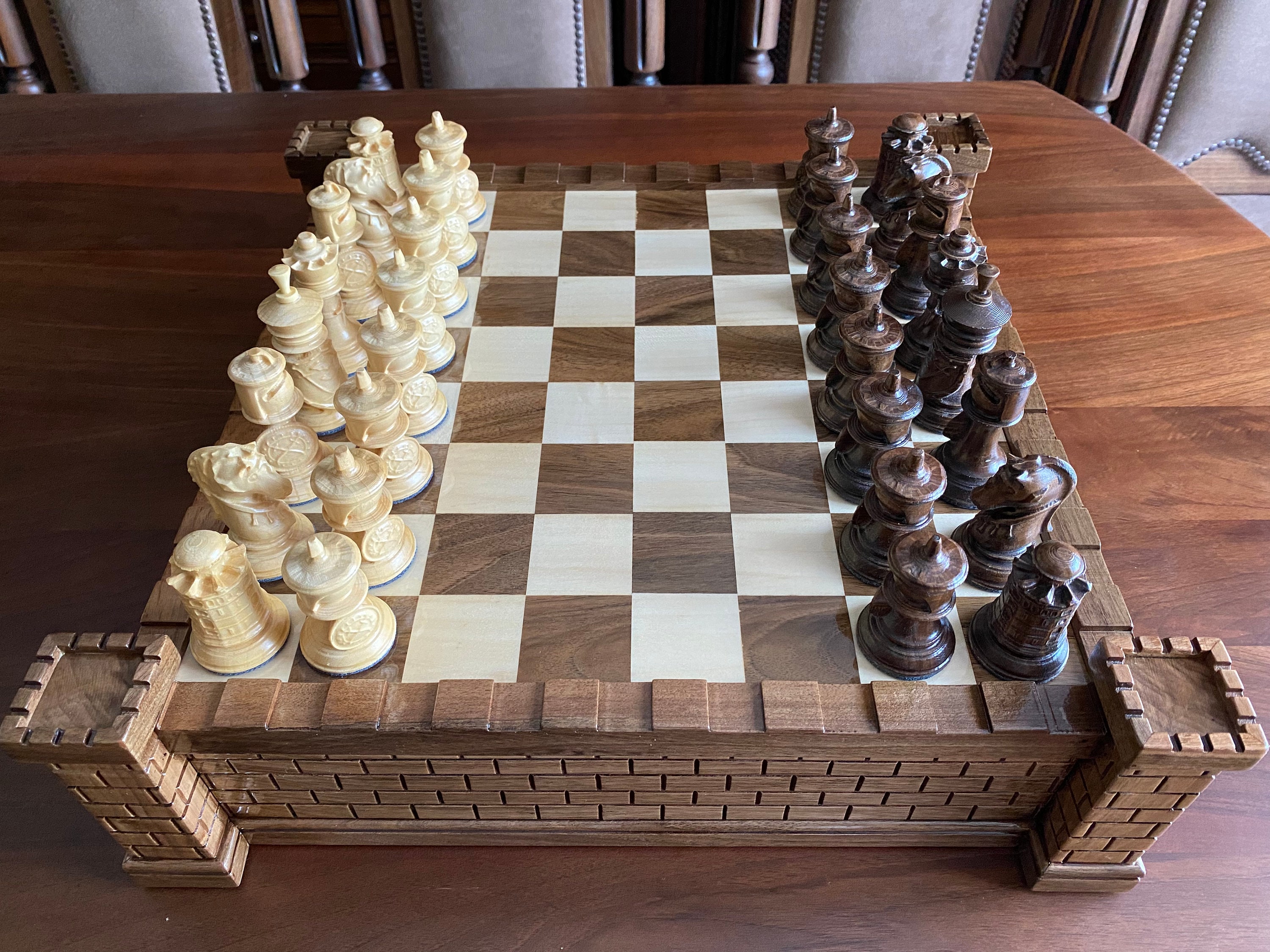 Unique Wood Carving Chess Set With Storage - Etsy