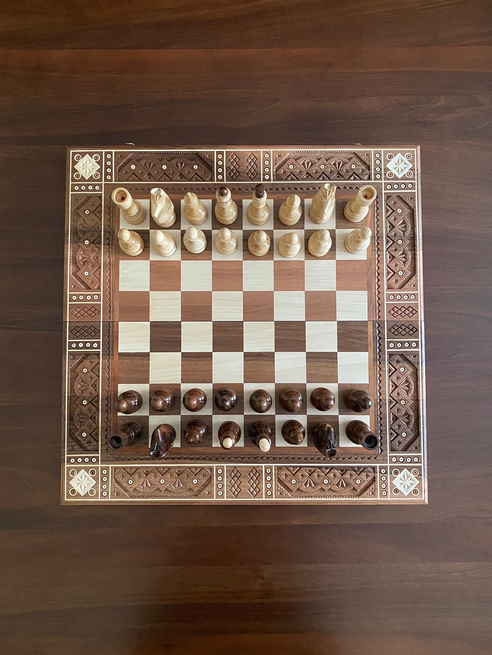 Handmade Chess&backgammon Set Large Chess Set Wood Carved - Etsy