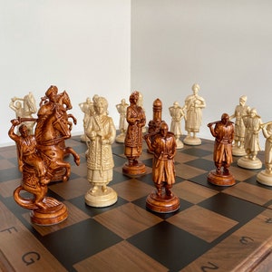 Wooden Chess Pieces in Ukrainian Style, Zaporozhian Cossacks, Original ...