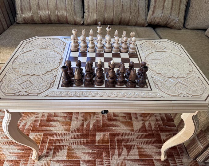 Wooden Chess Set / Table "streaks of Power" Walnut and Maple Wood ,two ...