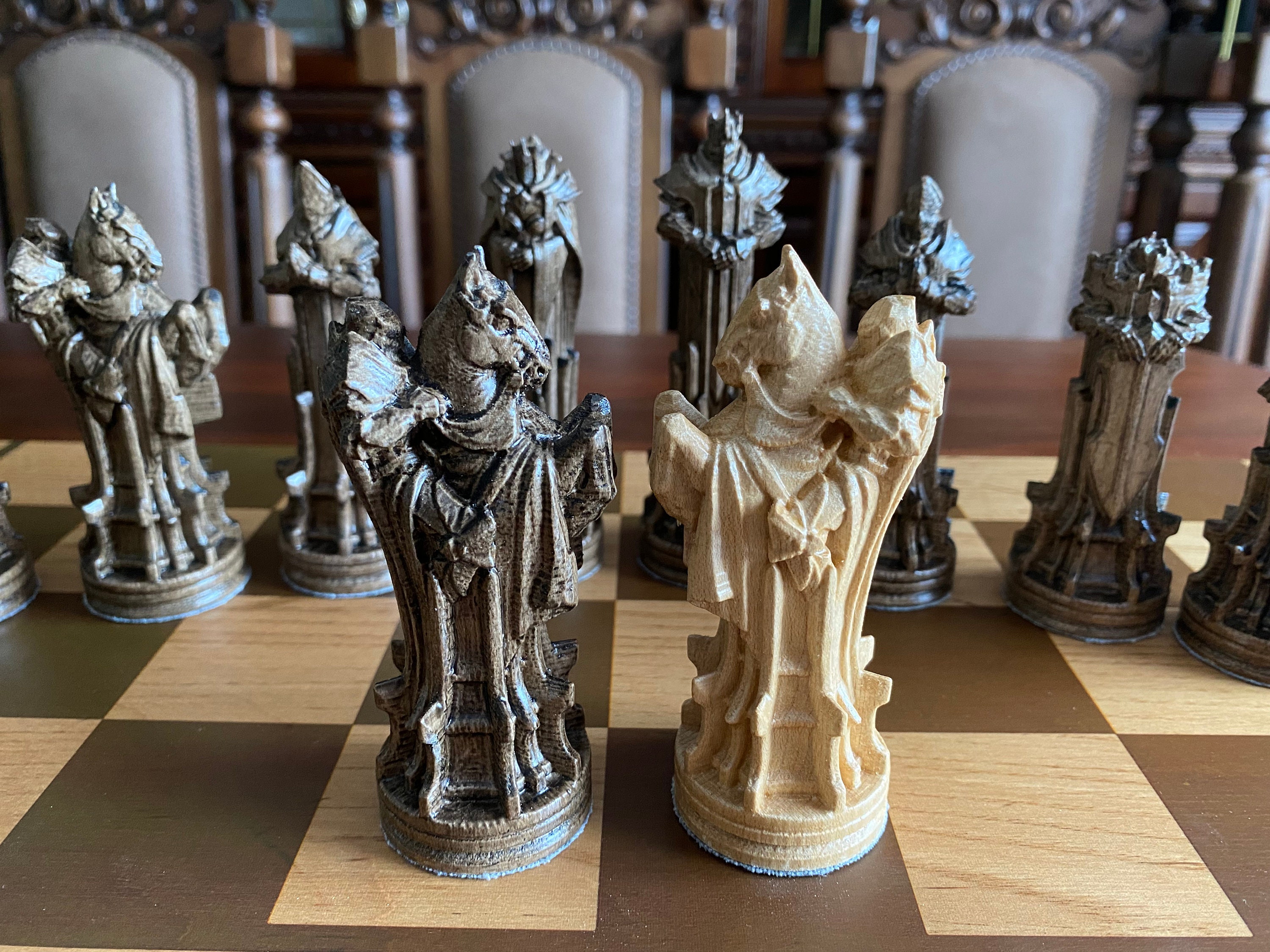 Black palladin Original Chess Pieces Wood Carving Chess - Etsy