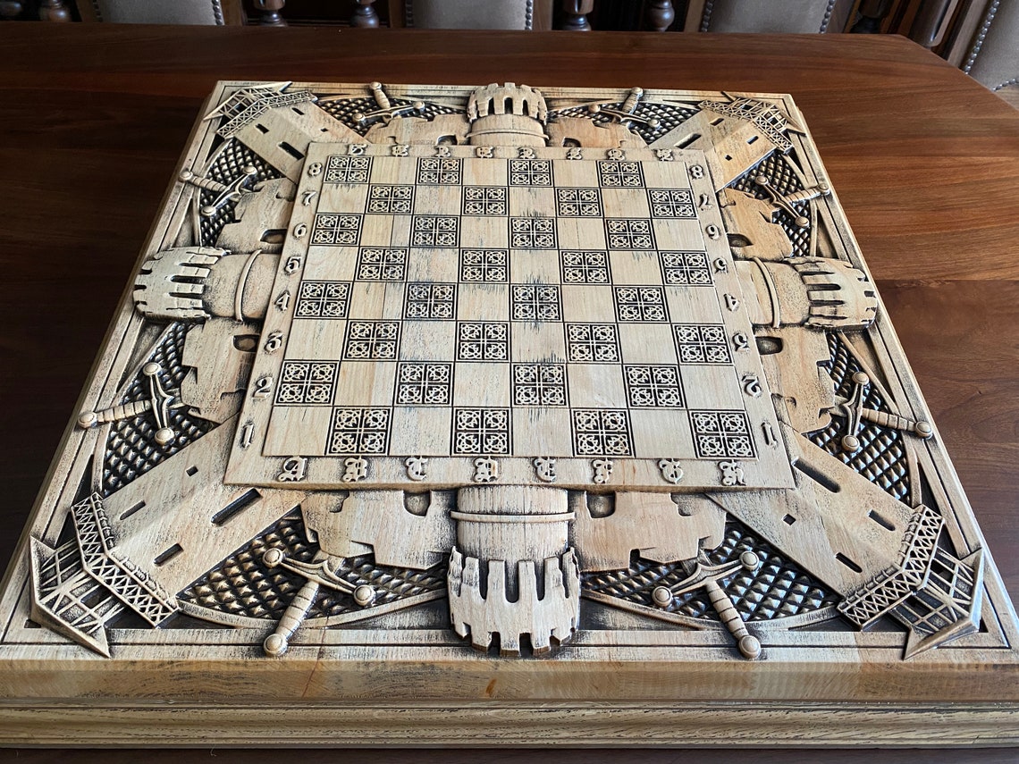 Medieval Castle Wooden Chess Board: Large Luxury Collectible - Etsy