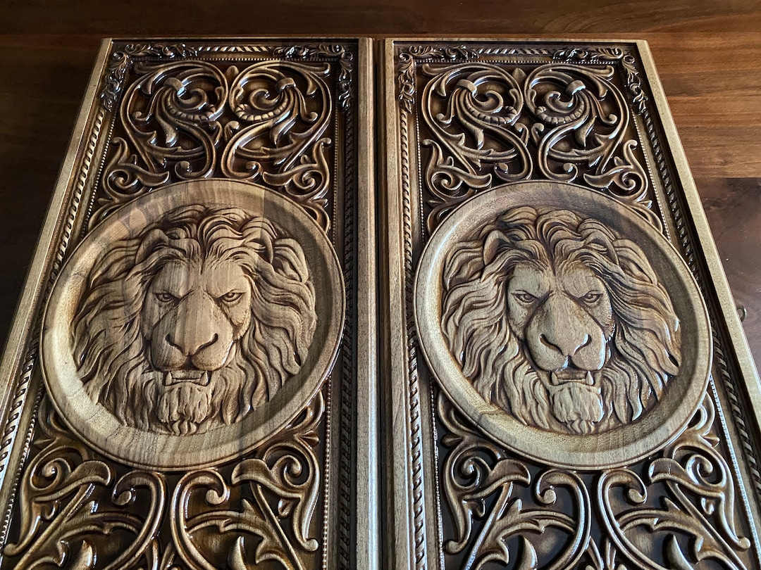 Backgammon Set, Large Folding Board, Carved Wooden Backgammon Board and ...