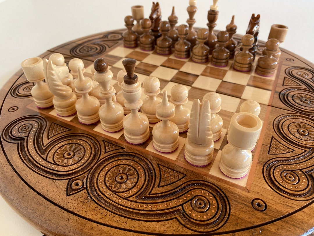 Handmade Wooden Round Chess Set: Carpathian Wood Game Board - Etsy