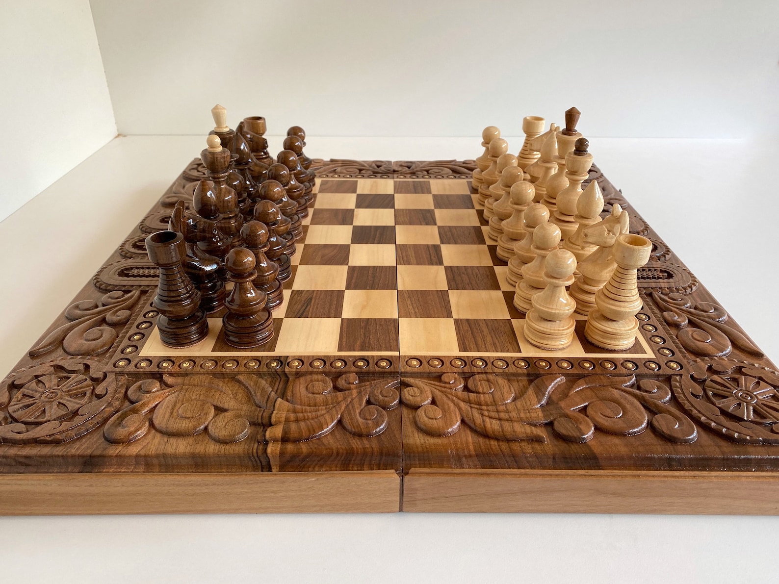 Large Chess Set Wooden Chess Large Chess Set Wood Carved Set - Etsy