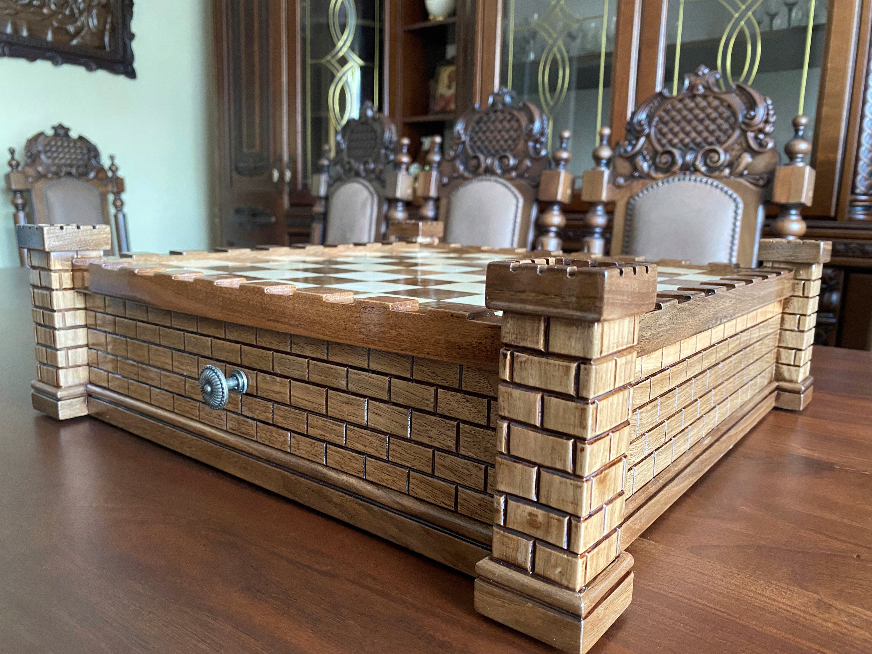 Hand Carved Castle Chess Board Handmade Chess Board Luxury - Etsy