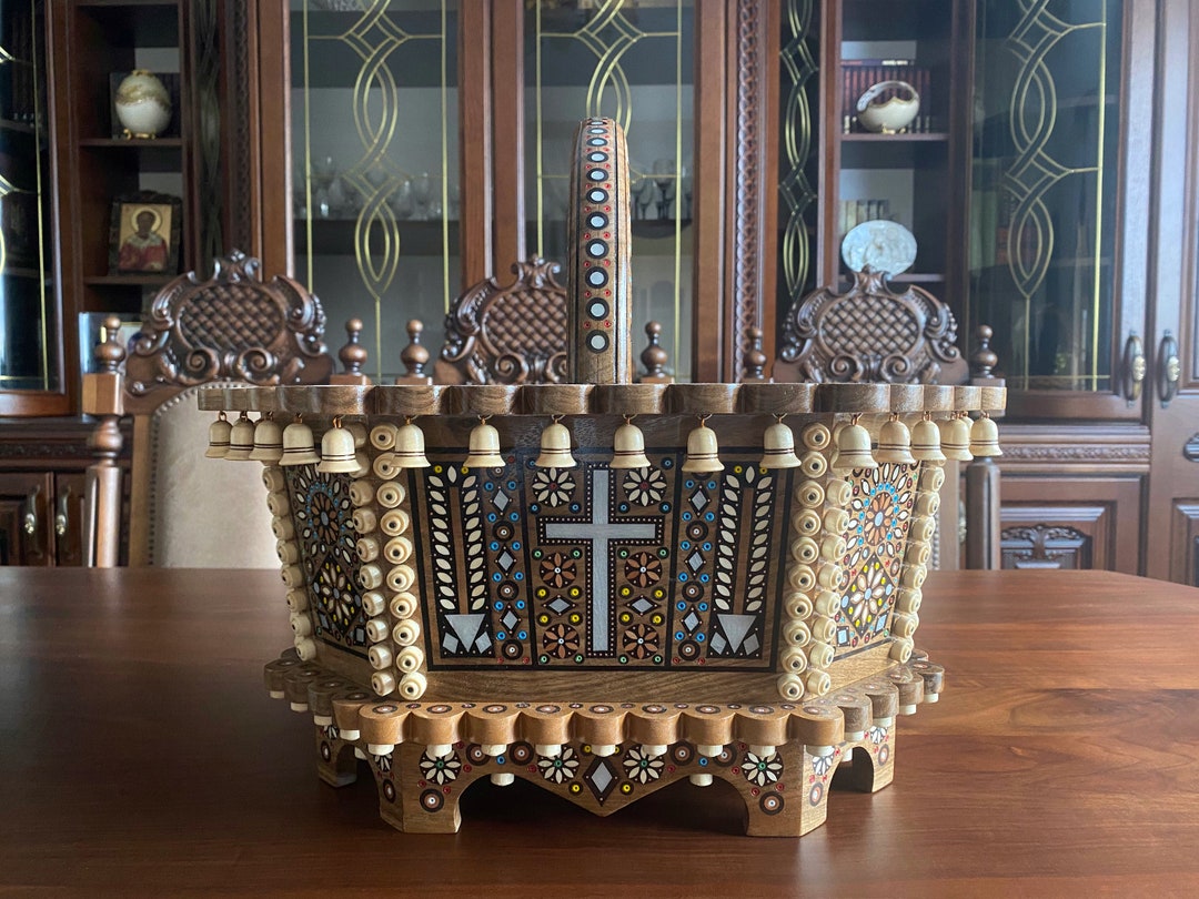 Easter Basket, Wooden Ukrainian Easter Basket Walnut, Inlay With Cooper ...