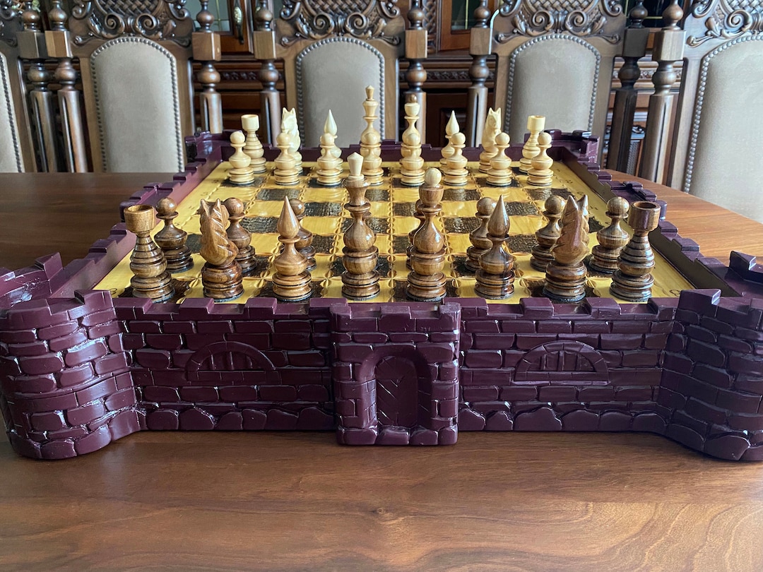 Medieval Castle Chess Board 23.6, Hand Crafted Chess Board With Storage ...