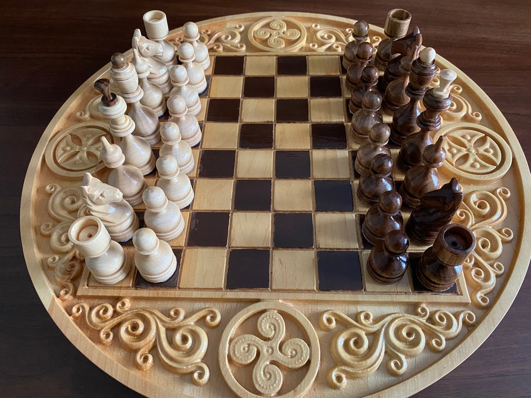 Round Chess Set Wooden Chess Game Original Wooden Chess Board Chess Set ...