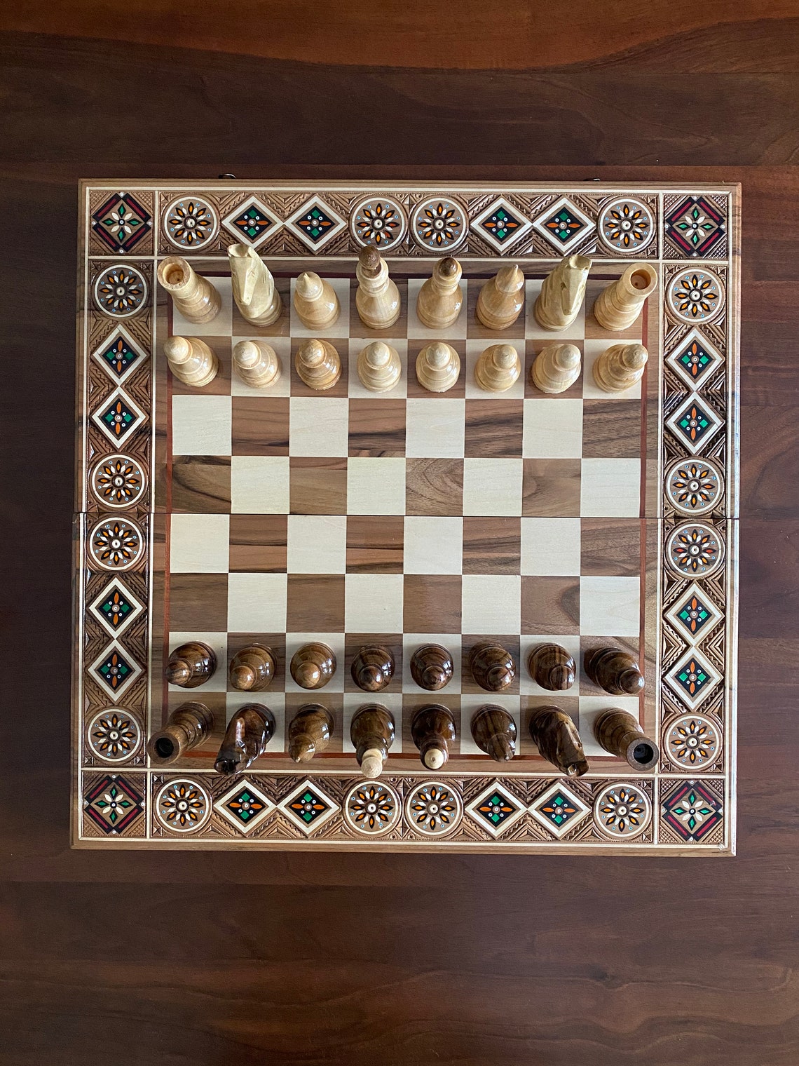 Wooden Hand Carved Chess Set Chess 3in 1 Large Chess Set Wood - Etsy