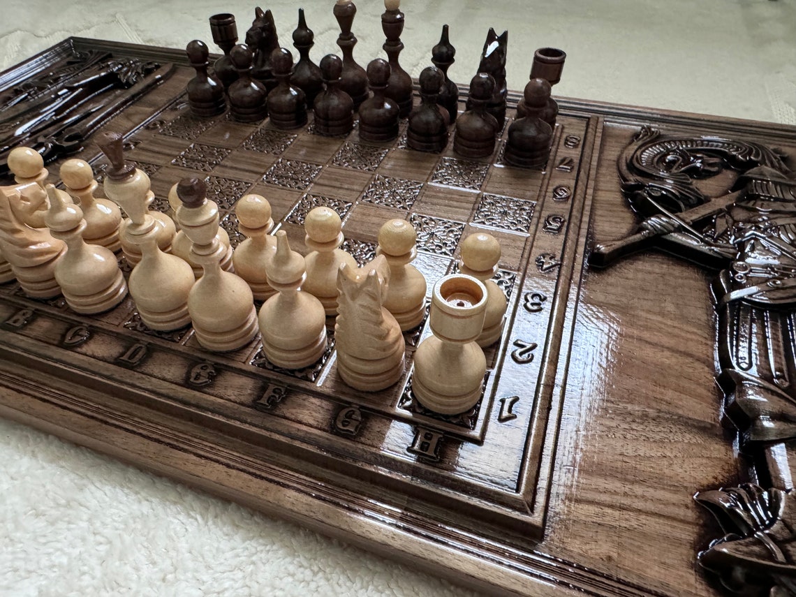 Carpathian Wood Carved Chess Set: Knight Theme, Original Design - Etsy