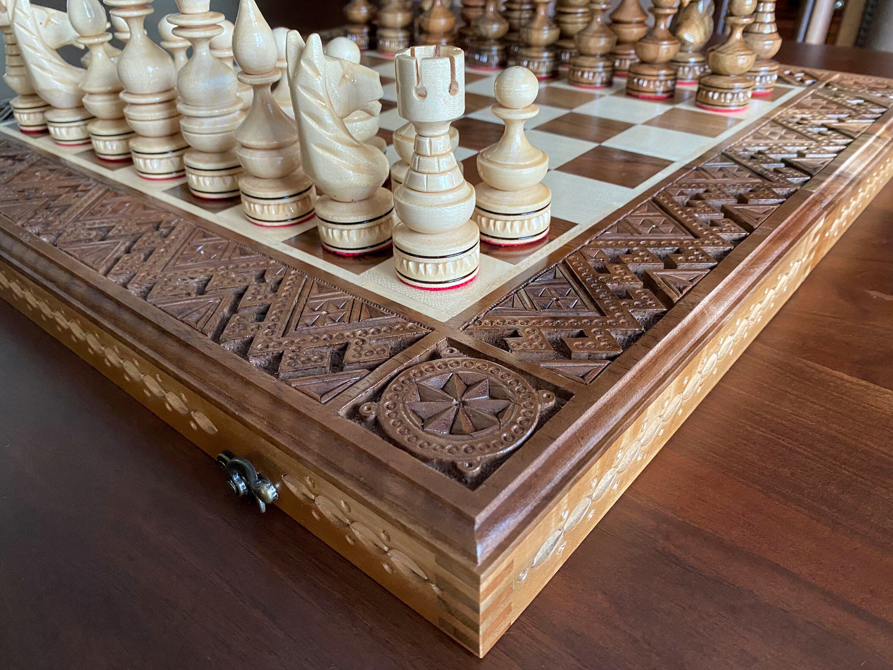 Large chess set Wooden Chess Backgammon Checkers Large chess | Etsy