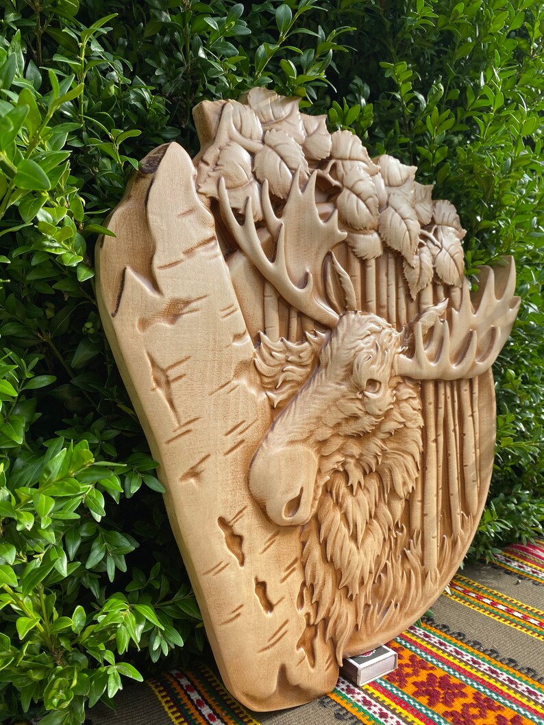 Wooden Picture Moose Wood Wall Plate Wood Wall Art Wood - Etsy