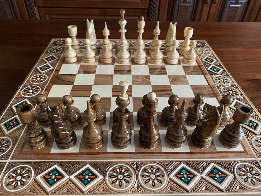 Wooden Hand Carved Chess Set Chess 3in 1 Large Chess Set Wood Carved ...