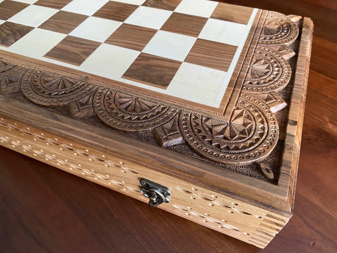Large Chess Set Hand Carved Wooden Chess Large Chess Set Wood - Etsy